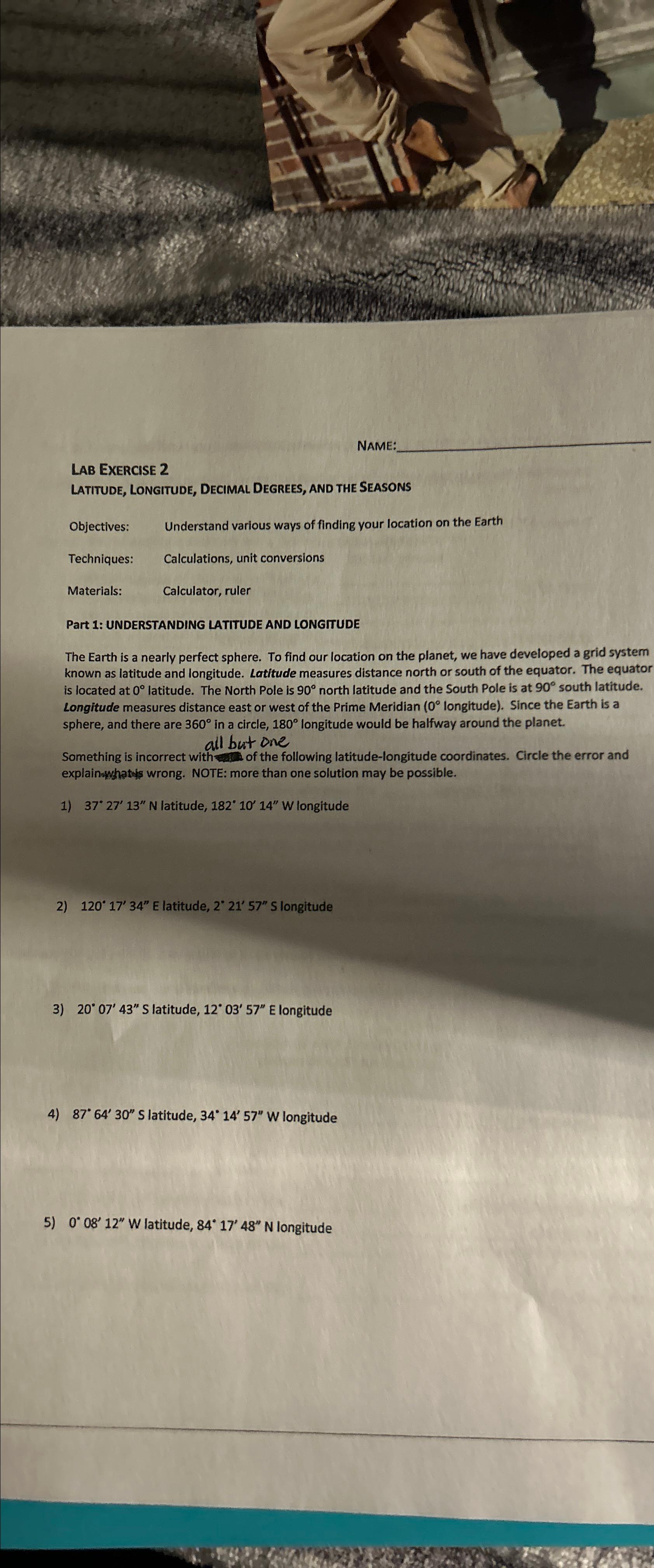 Solved LAB EXERCISE 2NAME:LATITUDE, Longitude, Decimal. | Chegg.com