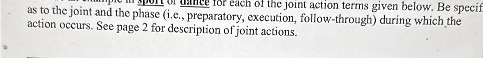 Solved Ior each of the joint action terms given below. Be | Chegg.com