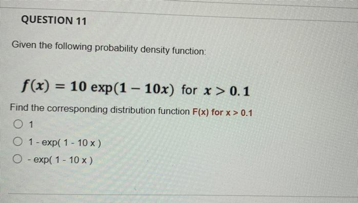 Solved QUESTION 11 Given the following probability density | Chegg.com