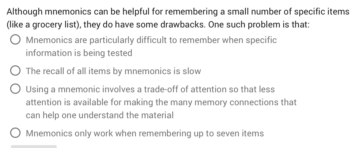 Solved Although mnemonics can be helpful for remembering a | Chegg.com
