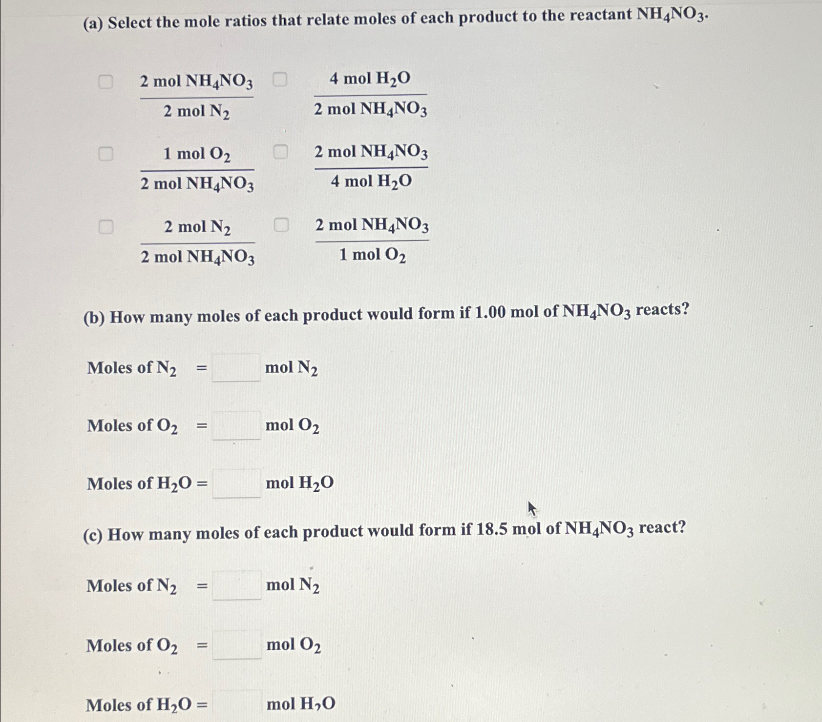 Solved (a) ﻿Select the mole ratios that relate moles of each | Chegg.com