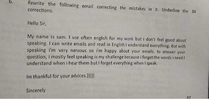 Rewrite the following email correcting the mistakes | Chegg.com