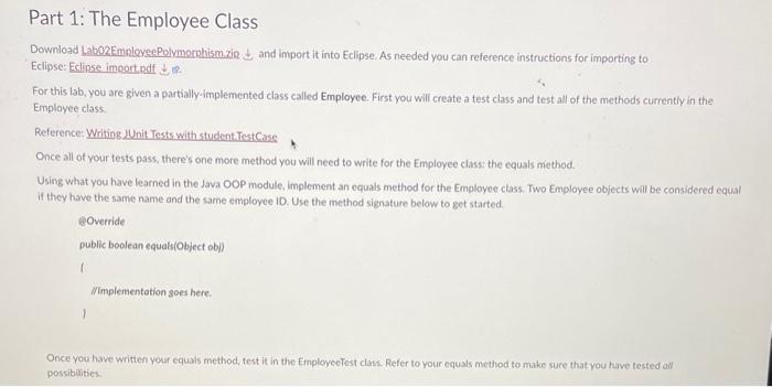 Solved Part 1: The Employee Class Download Lab02 | Chegg.com