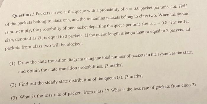 Solved sQuestion 3 Packets arrive at the queue with a | Chegg.com
