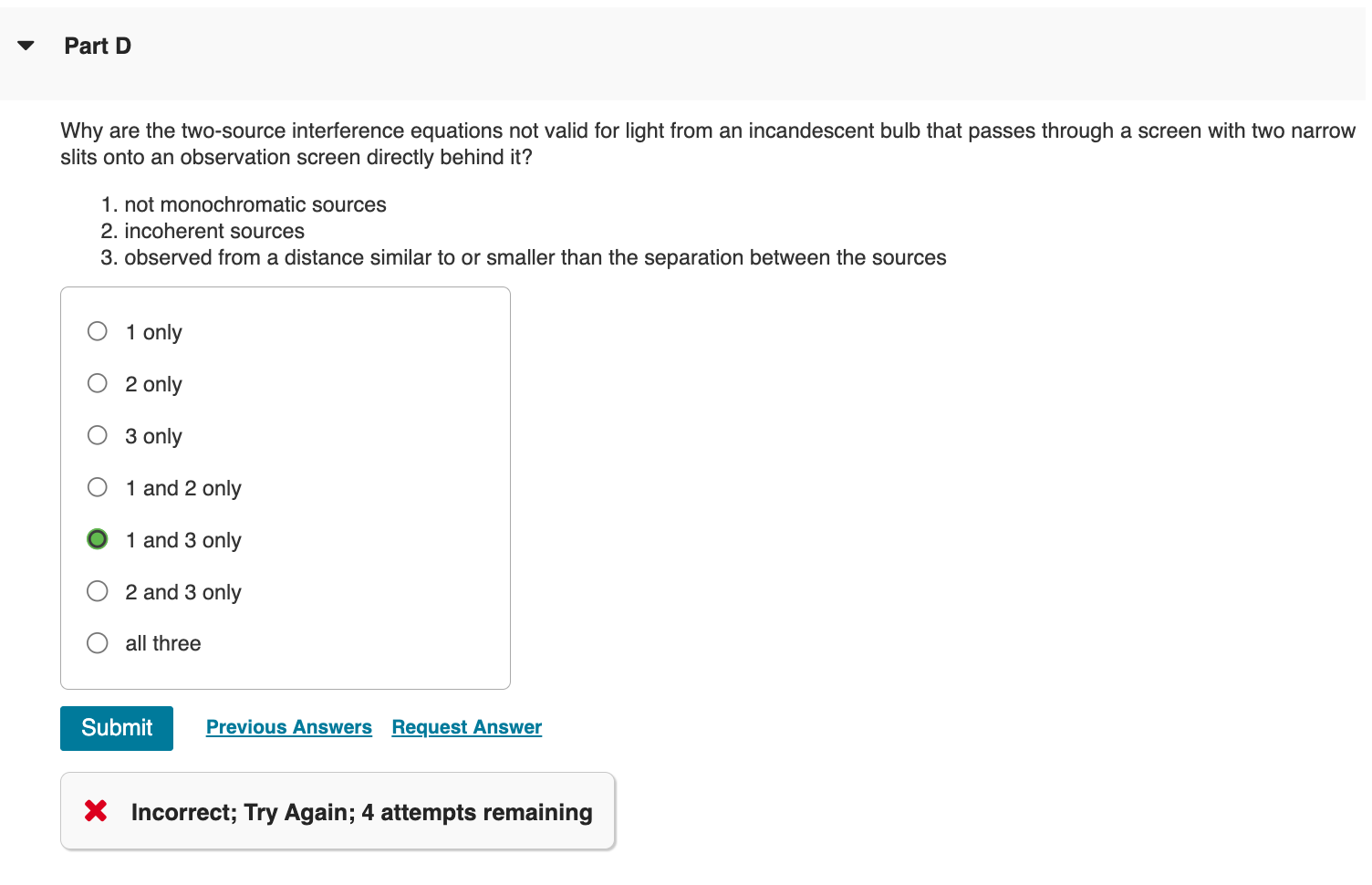 Solved Part DWhy are the two-source interference equations | Chegg.com