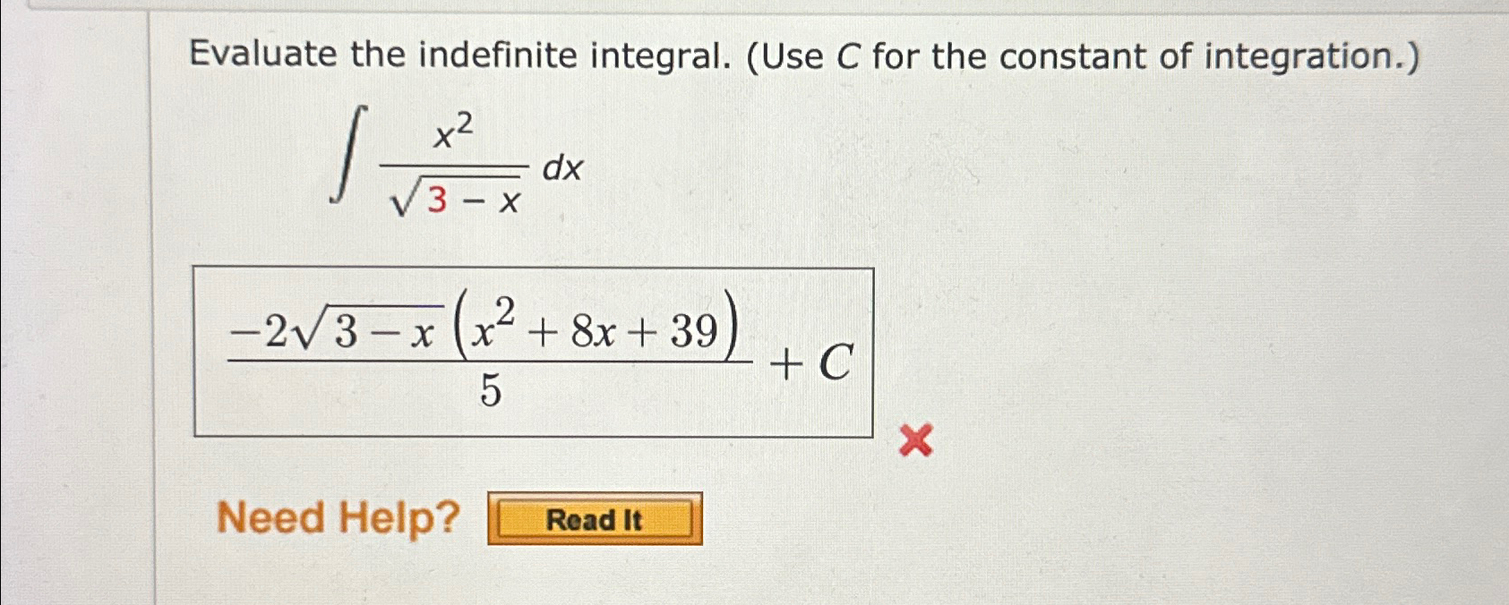 Solved Evaluate the indefinite integral. (Use C ﻿for the | Chegg.com