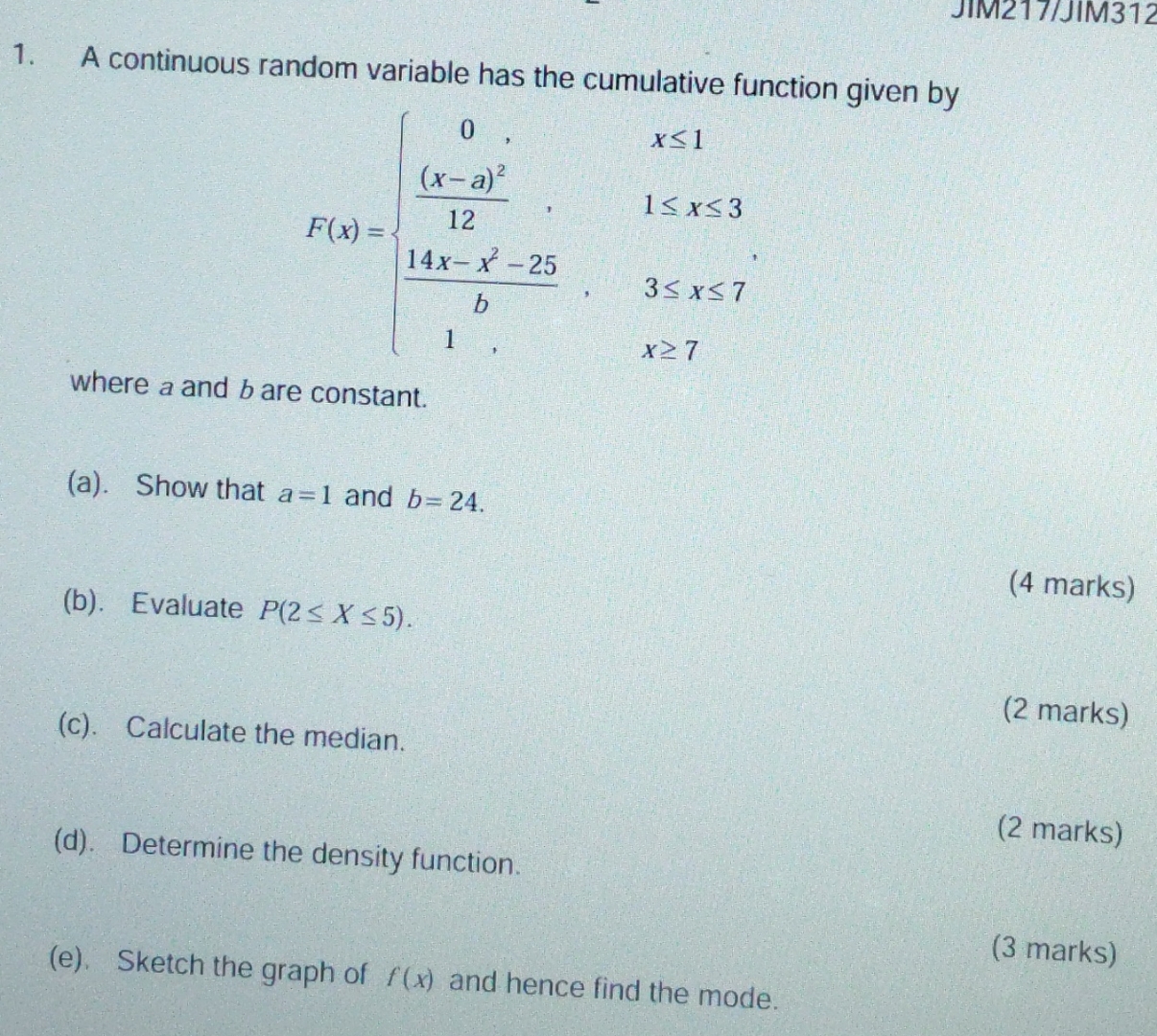 Solved A continuous random variable has the cumulative | Chegg.com