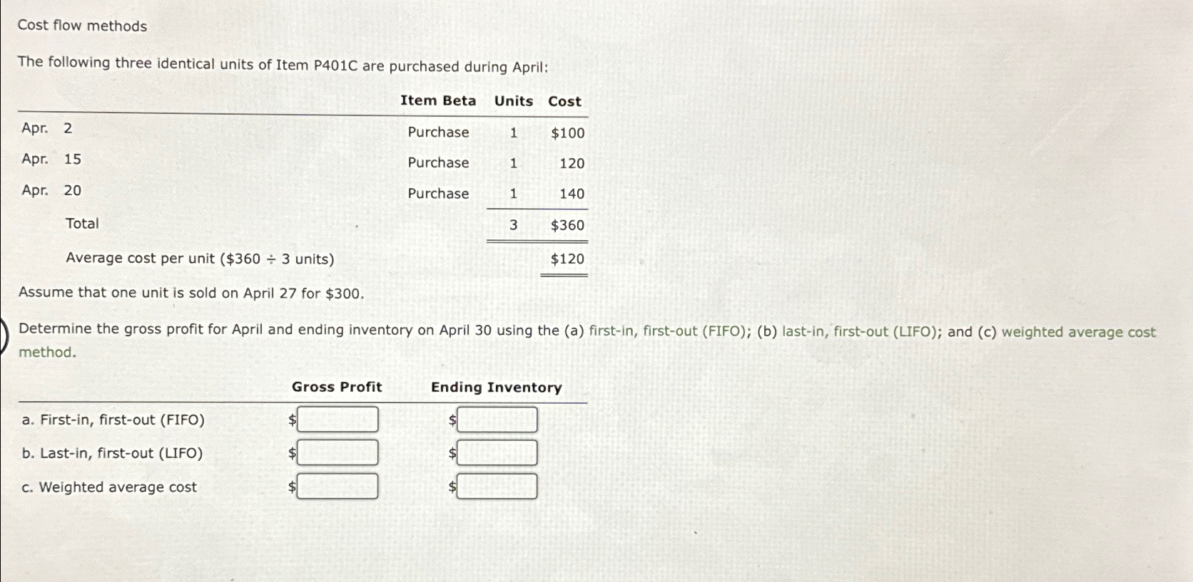 Solved Cost flow methodsThe following three identical units | Chegg.com