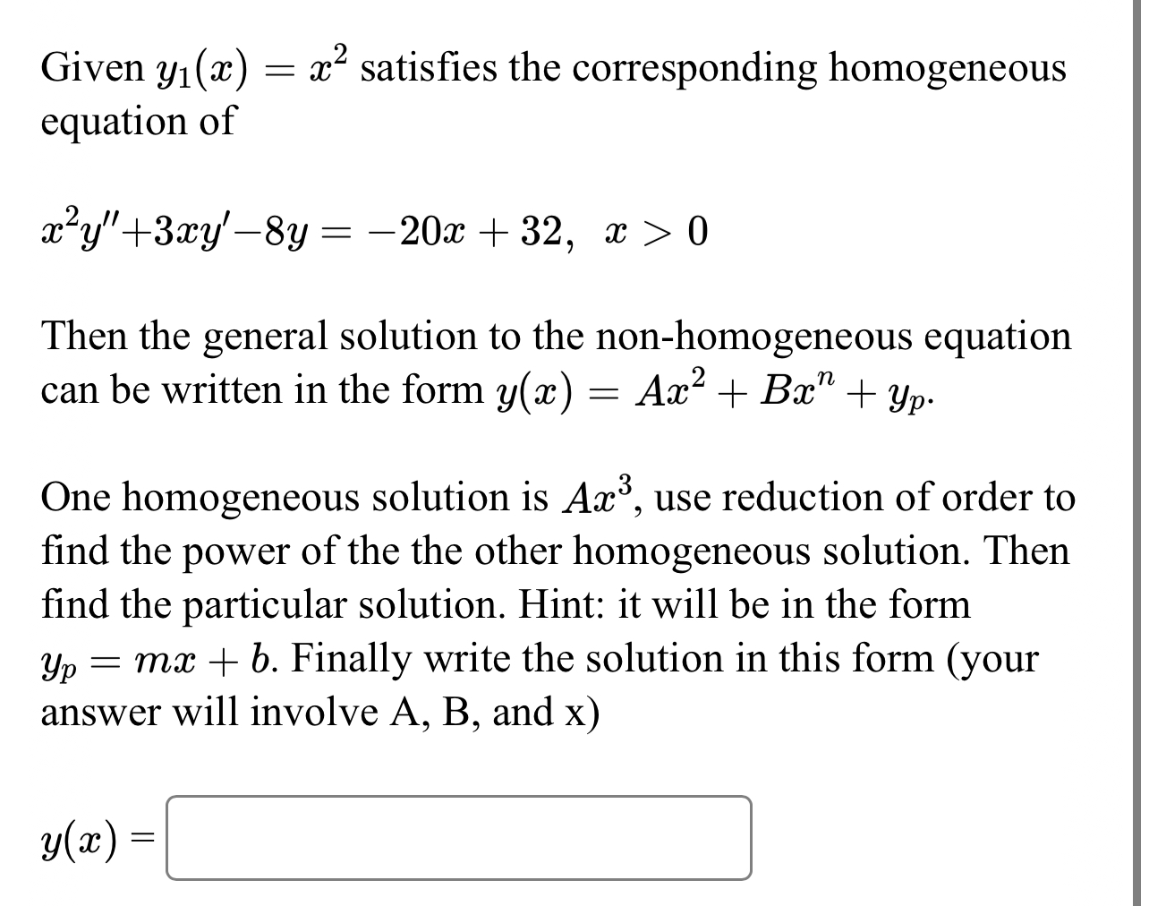 Solved Given y1(x)=x2 ﻿satisfies the corresponding | Chegg.com
