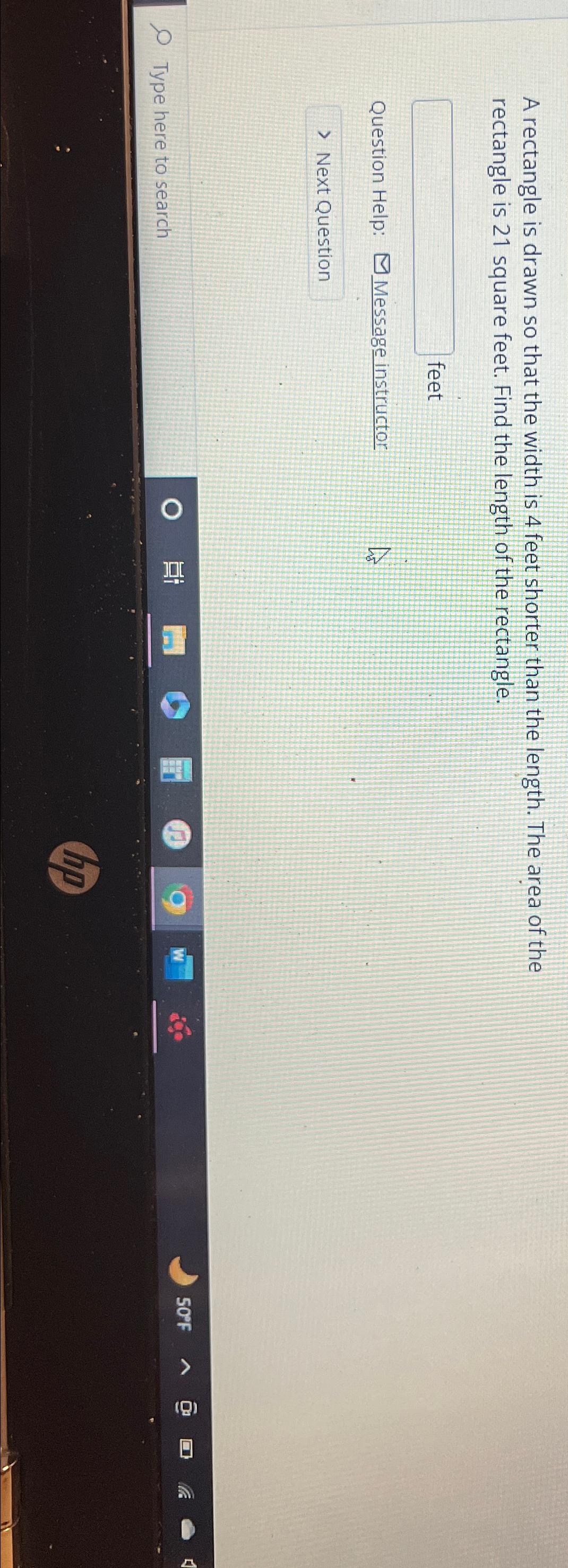 Solved A rectangle is drawn so that the width is 4 ﻿feet | Chegg.com