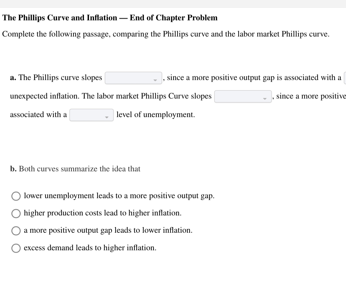 Solved The Phillips Curve and Inflation — ﻿End of Chapter | Chegg.com