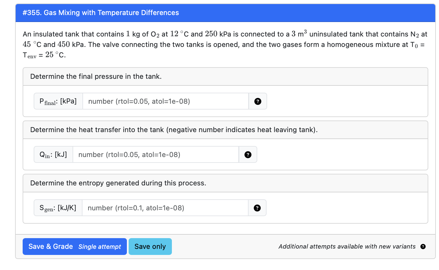 Solved #355. ﻿Gas Mixing with Temperature DifferencesAn | Chegg.com