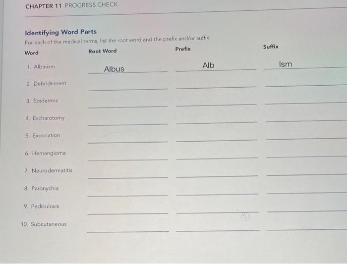Solved Identifying Word Parts | Chegg.com