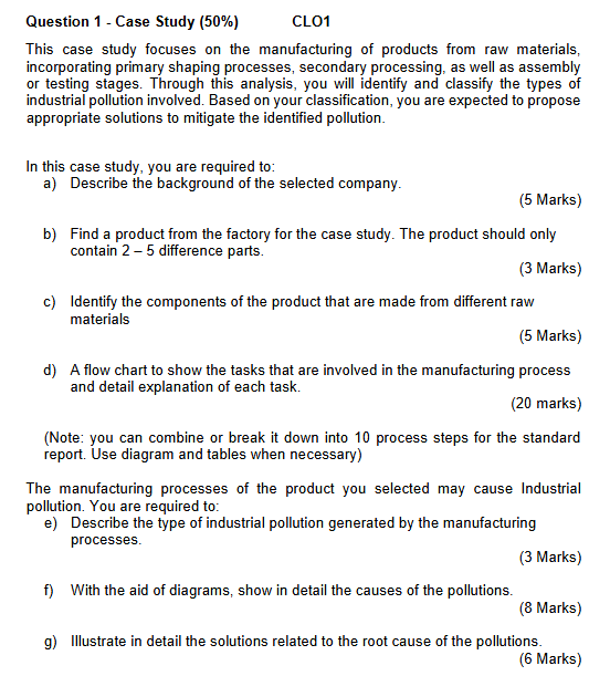 Solved Question 1 - ﻿Case Study (50\%) ﻿CLO1 ﻿This case | Chegg.com