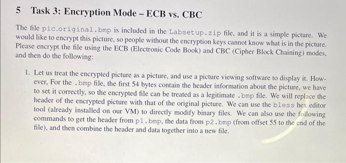 Solved 5 Task 3: Encryption Mode-ECB vs. CBC The file | Chegg.com