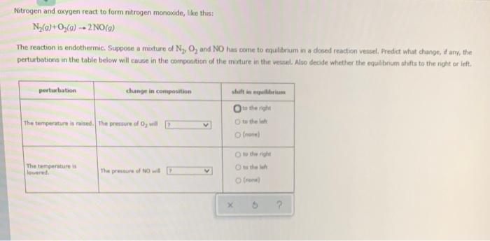 Solved Nitrogen and oxygen react to form nitrogen monoxide, | Chegg.com