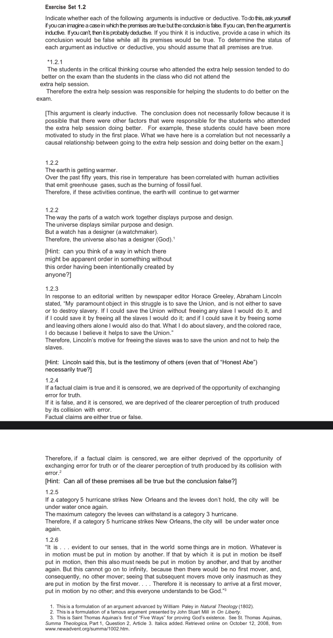 Solved Exercise Set 1.2Indicate whether each of the | Chegg.com