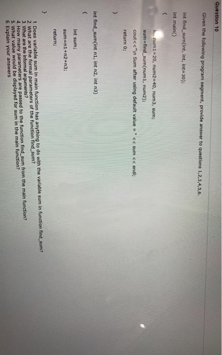 Solved Question 10 Given The Following Program Segment 