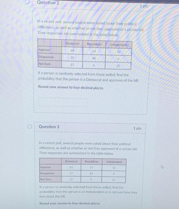 Solved Question 2 1 pts In a recent poll, several people | Chegg.com