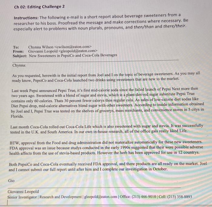 Solved Ch 02: Editing Challenge 2 Instructions: The | Chegg.com