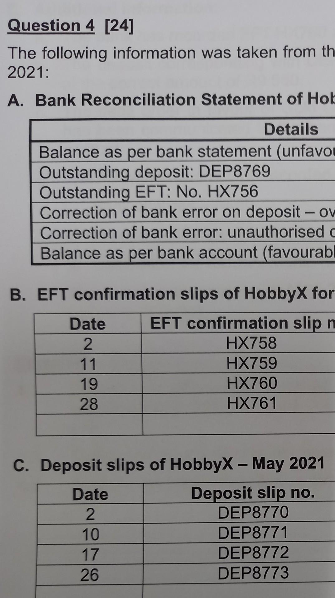 Solved Question 4 [24] The following information was taken | Chegg.com