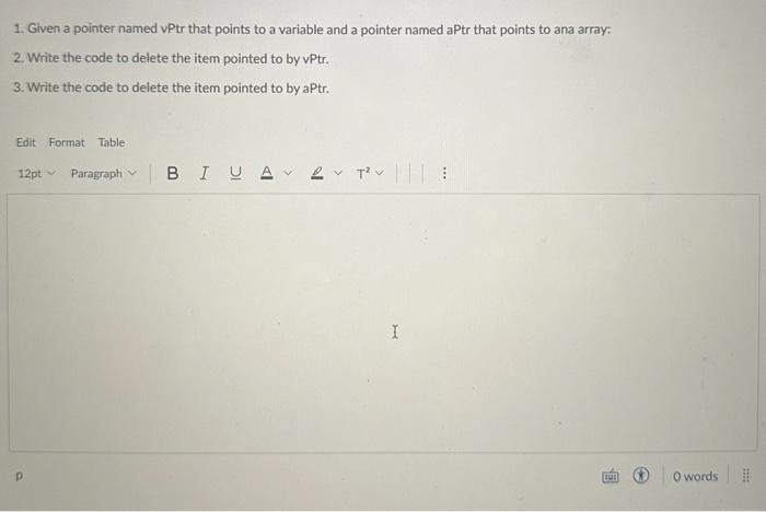 Solved 1. Given a pointer named vPtr that points to a | Chegg.com