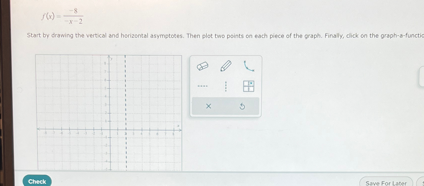 Solved f(x)=-8-x-2Start by drawing the vertical and | Chegg.com