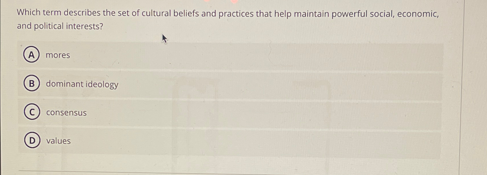 Solved Which term describes the set of cultural beliefs and | Chegg.com