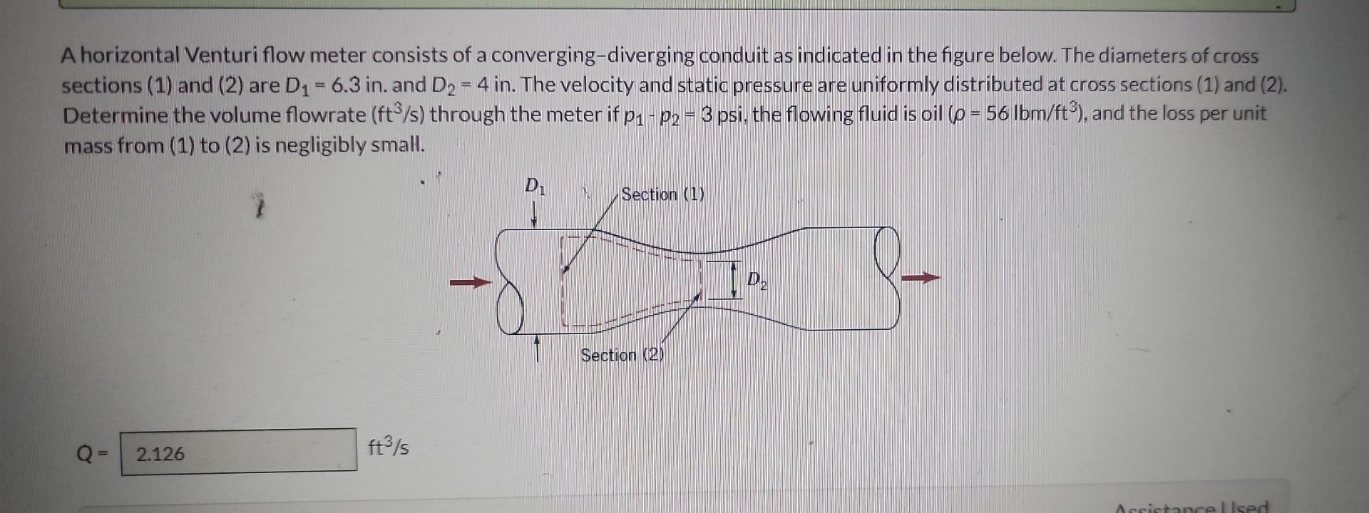 Solved A horizontal Venturi flow meter consists of a | Chegg.com