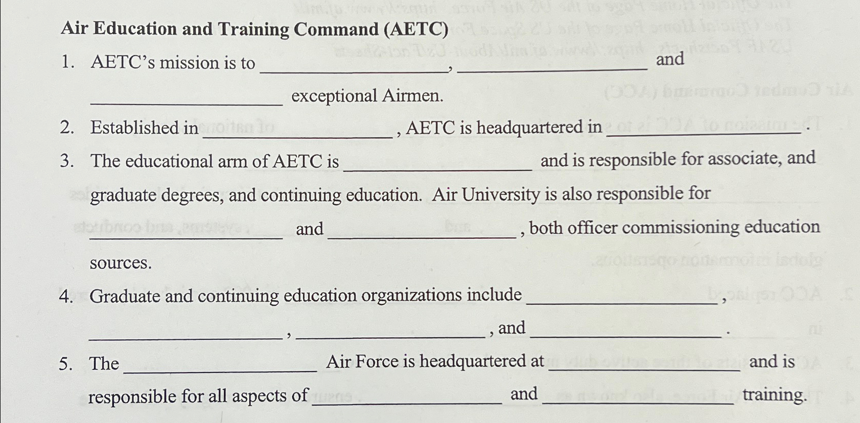 Solved Air Education and Training Command (AETC)AETC's | Chegg.com
