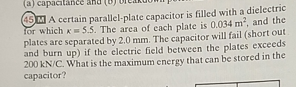 Solved (45) ﻿M A certain parallel-plate capacitor is filled | Chegg.com