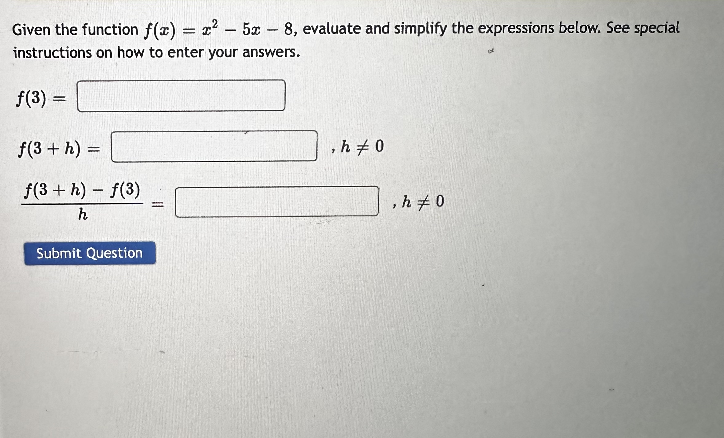 Solved Given the function f(x)=x2-5x-8, ﻿evaluate and | Chegg.com