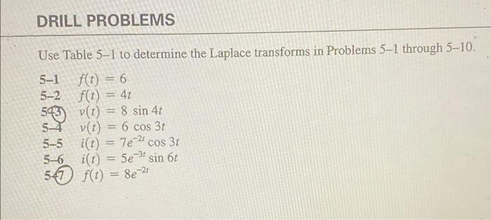 Solved Use Table 5-1 to determine the Laplace transforms in | Chegg.com