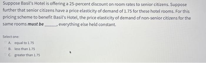 Solved Suppose Basil's Hotel is offering a 25-percent | Chegg.com