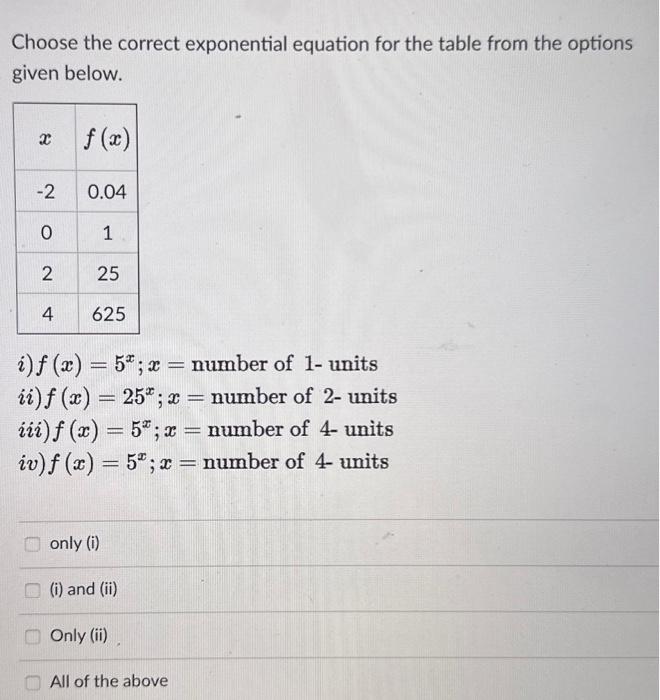 Solved Choose the correct exponential equation for the table | Chegg.com