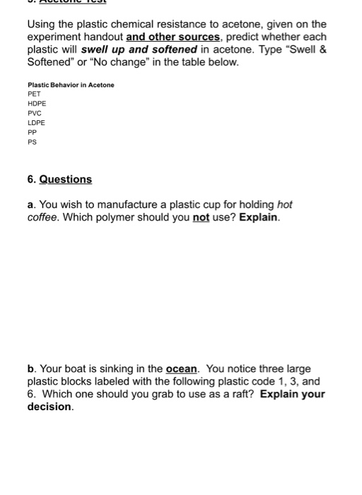 Solved Table 1 Plastic container code: Code Name of Plastic | Chegg.com