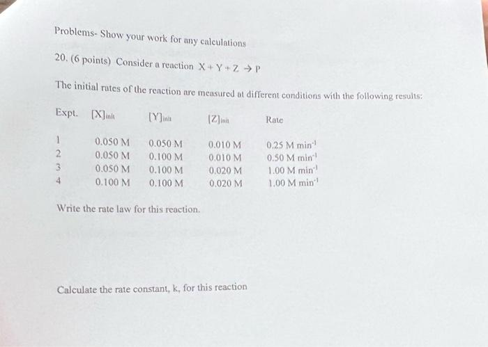 Solved 20. ( 6 points) Consider a reaction X+Y+Z→P The | Chegg.com
