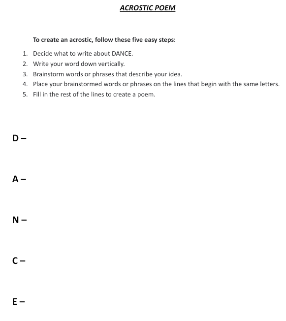 ACROSTIC POEM To create an acrostic, follow these | Chegg.com