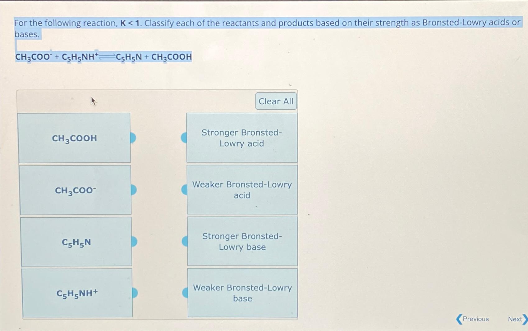 Solved For the following reaction, K