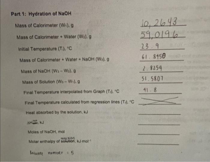 Solved Part 1. Hydration of NaOH Solve the two linear | Chegg.com