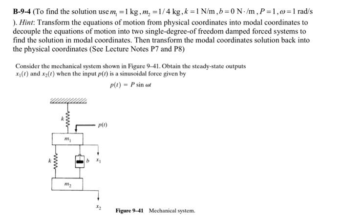 Solved B-9-4 (To find the solution use m1=1 kg,m2=1/4 kg,k=1 | Chegg.com