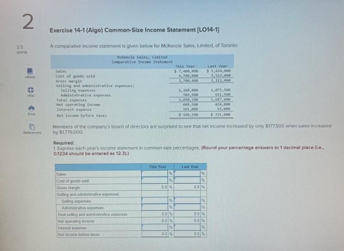 Solved Exercise 14-1 (Algo) Common-Size Income Statement | Chegg.com