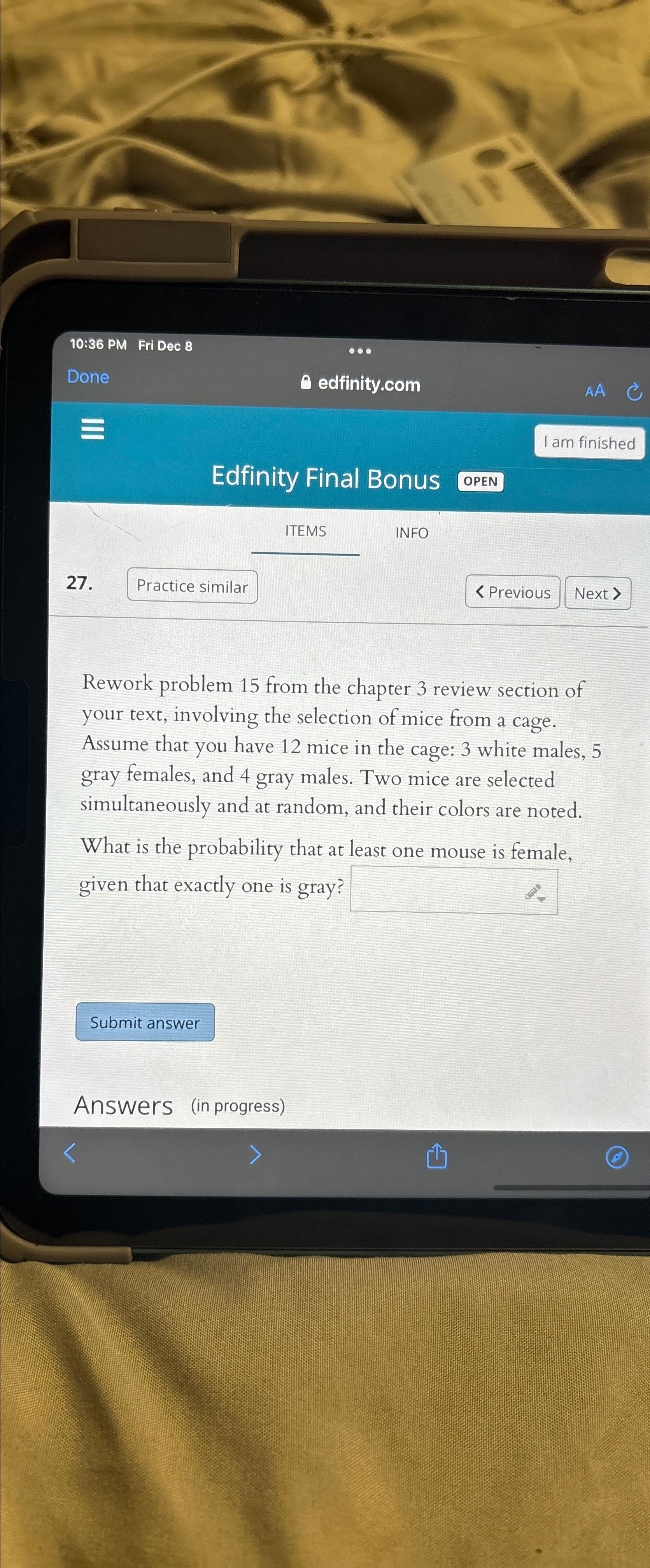Solved 10:36 ﻿PM Fri Dec 8Done0 ﻿edfinity.comI am | Chegg.com