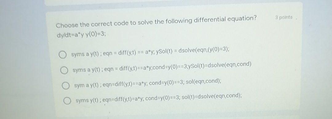 Solved a points Choose the correct code to solve the | Chegg.com