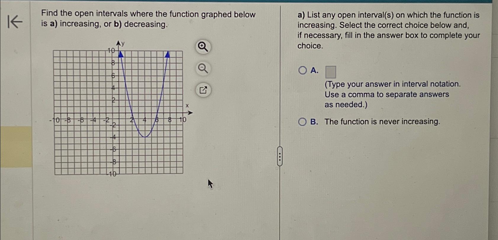Solved Find the open intervals where the function graphed | Chegg.com