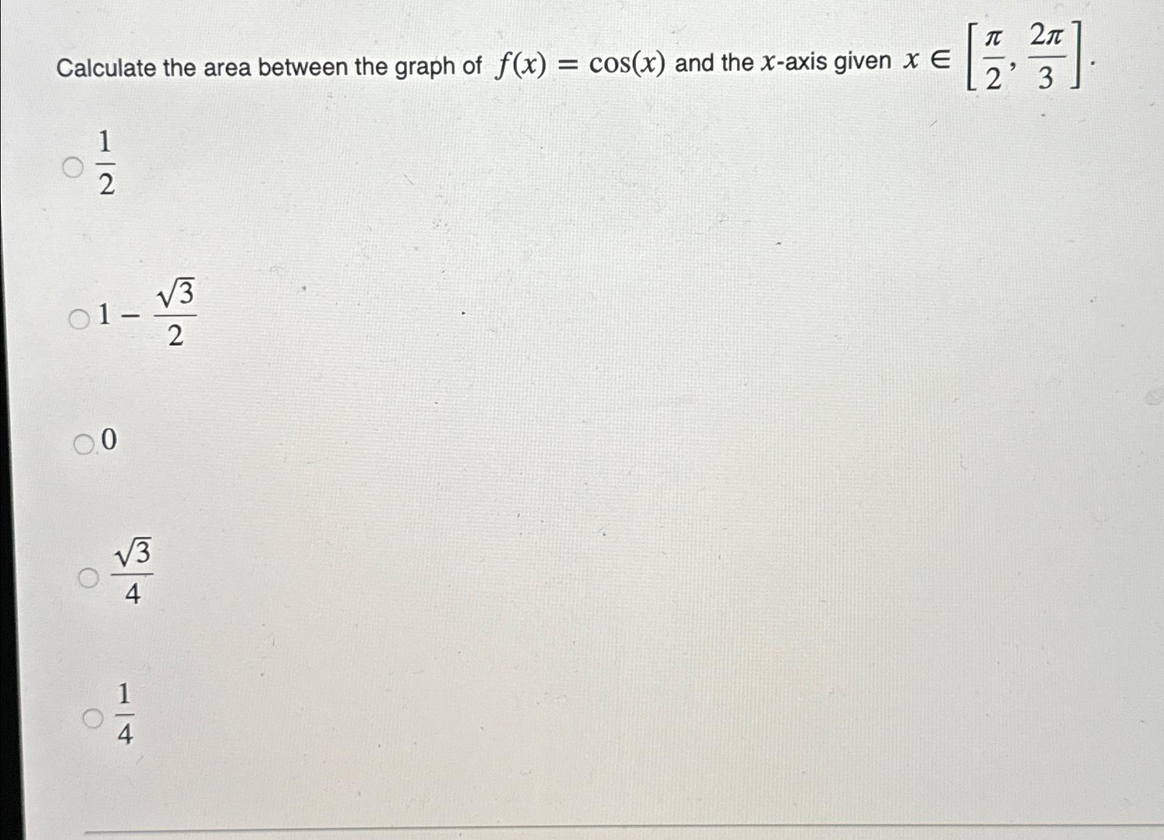 Solved Calculate the area between the graph of f(x)=cos(x) | Chegg.com