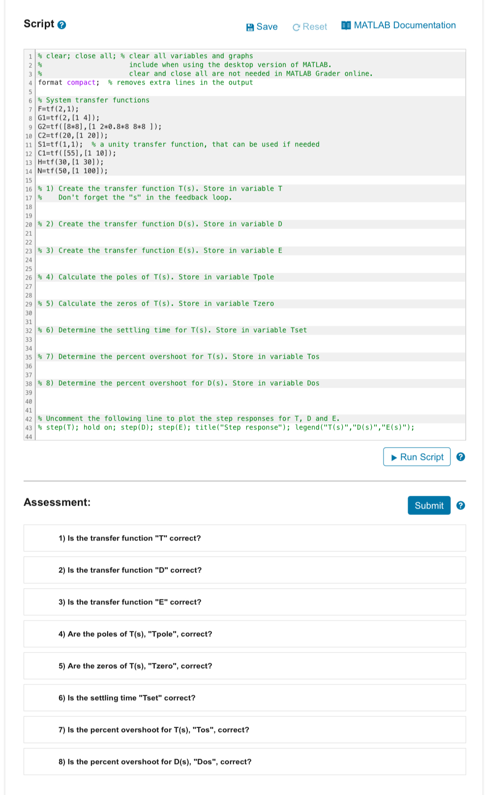 Solved ```% ﻿clear; close all; % ﻿clear all variables and | Chegg.com