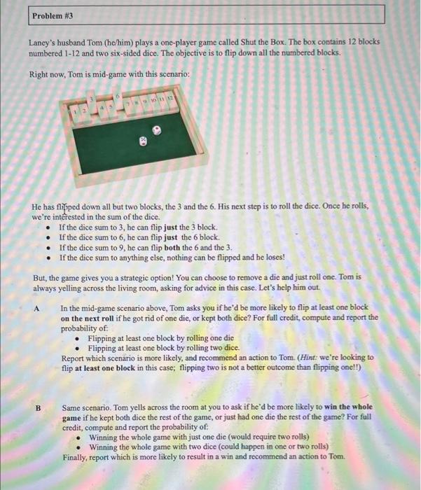 Solved Lancy's husband Tom (he/him) plays a one-player game | Chegg.com