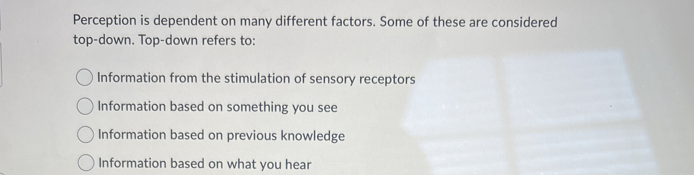 Solved Perception is dependent on many different factors. | Chegg.com