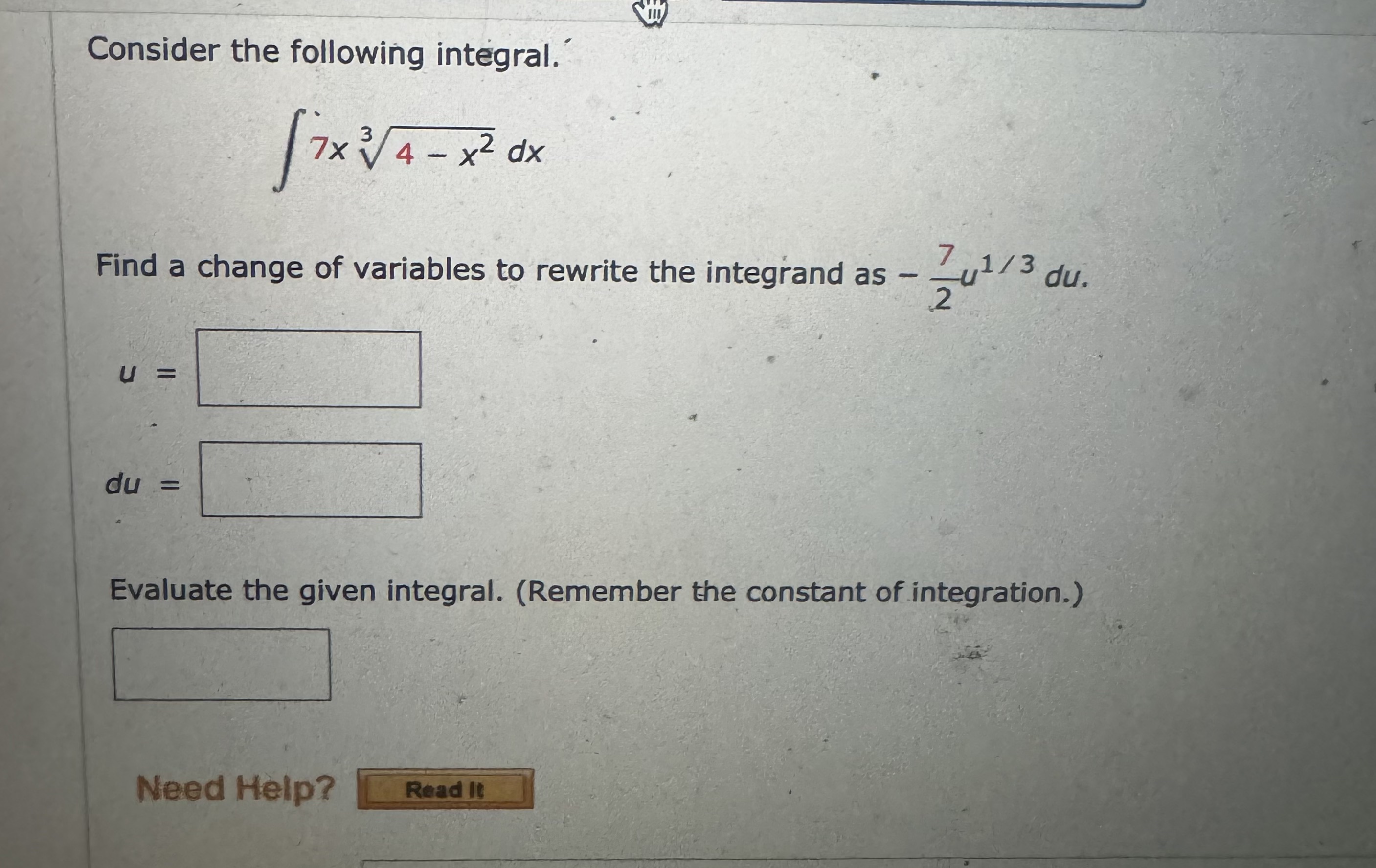 Solved Consider the following integral.Find the general | Chegg.com